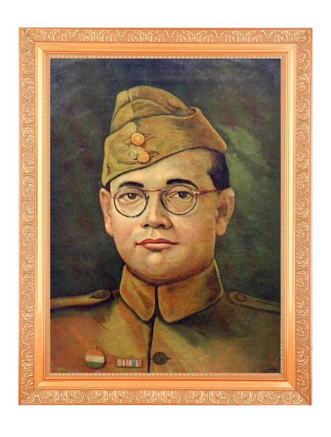Netaji Subhas Chandra Bose Digital Print Photo in Golden Artwork Frame ...