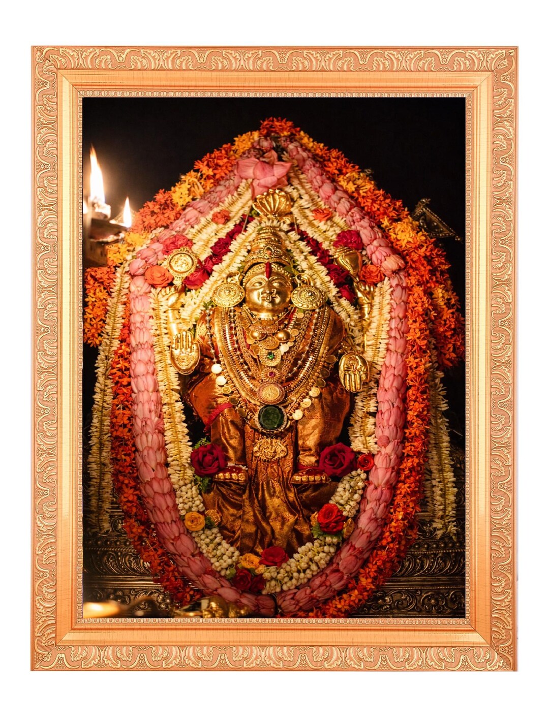 Kateel Durga Parameshwari Temple Art Print in Elegant Golden Frame ...