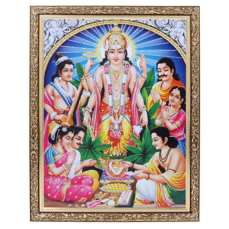 Satyanarayan Swamy Photo in Copper Gold Frame With Silver Zari (14 X 18 ...