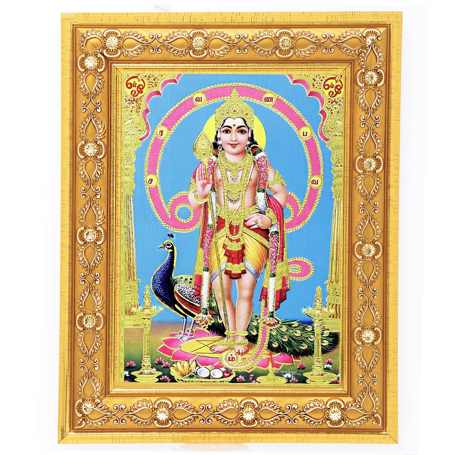 Lord Murugan Golden Art Work Colour Photo in Golden Wall Hanging ...
