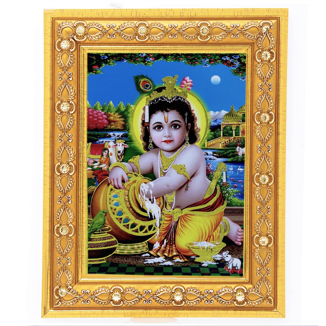 Bal Krishna Golden Art Work Colour Photo Print in Golden Wall - Etsy