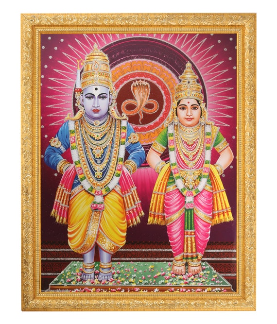 Vitthal Rukmini Silver Zari Art Work Photo in Golden Frame Big - Etsy India