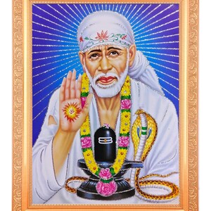 Shirdi Sai Baba Rath Sparkle/zari Print Elegant Photo in Golden Artwork ...