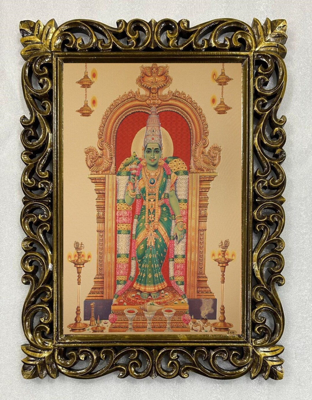 Meenakshi Mata Gold Print in Carved Wooden Frame (23x17 Inch) - Etsy