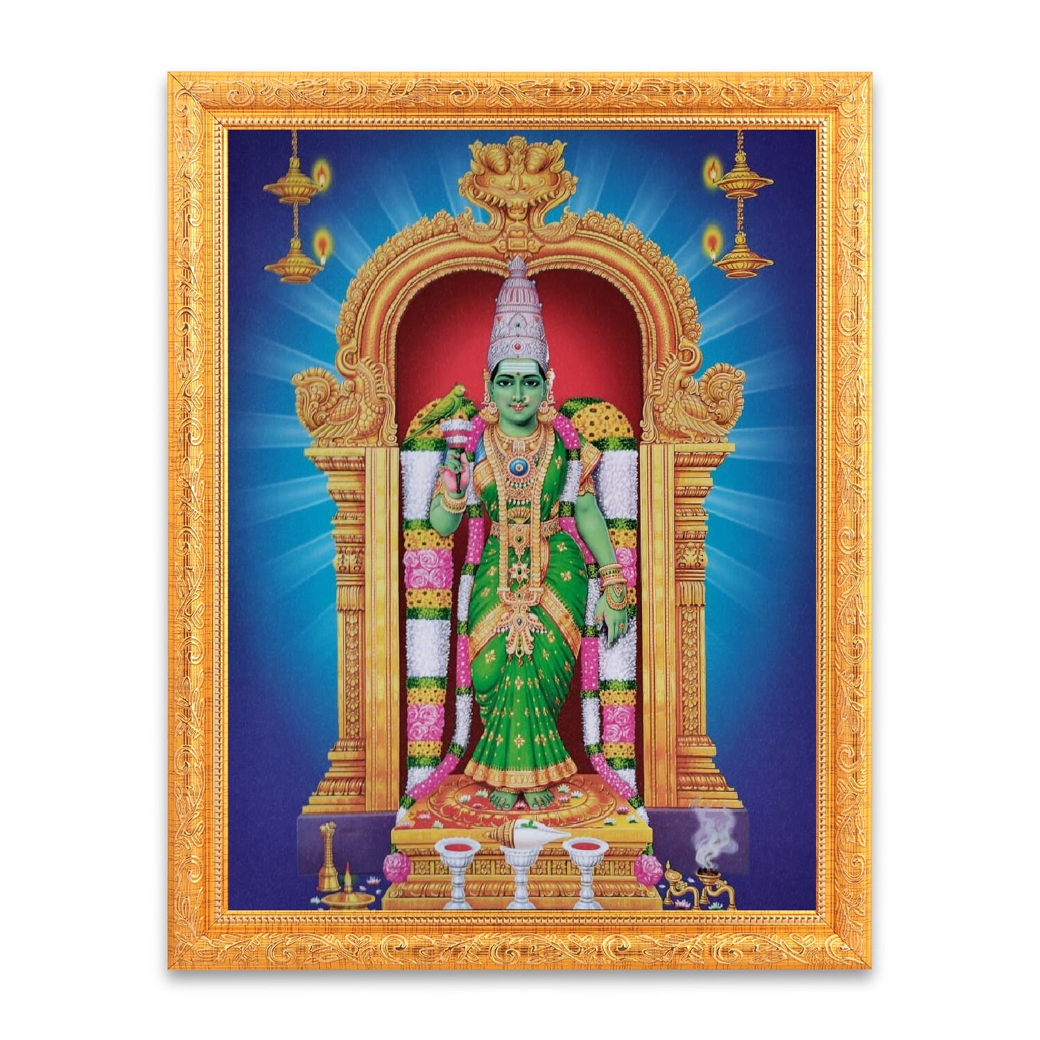 Meenakshi Amman Devi Sparkle Print Digital Photo in Golden Frame ...