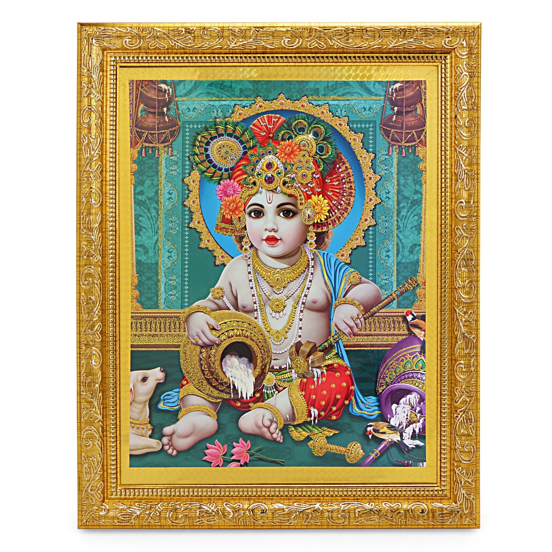 Bal Krishna Photo in Golden Zari Frame (11x13 In) - Etsy