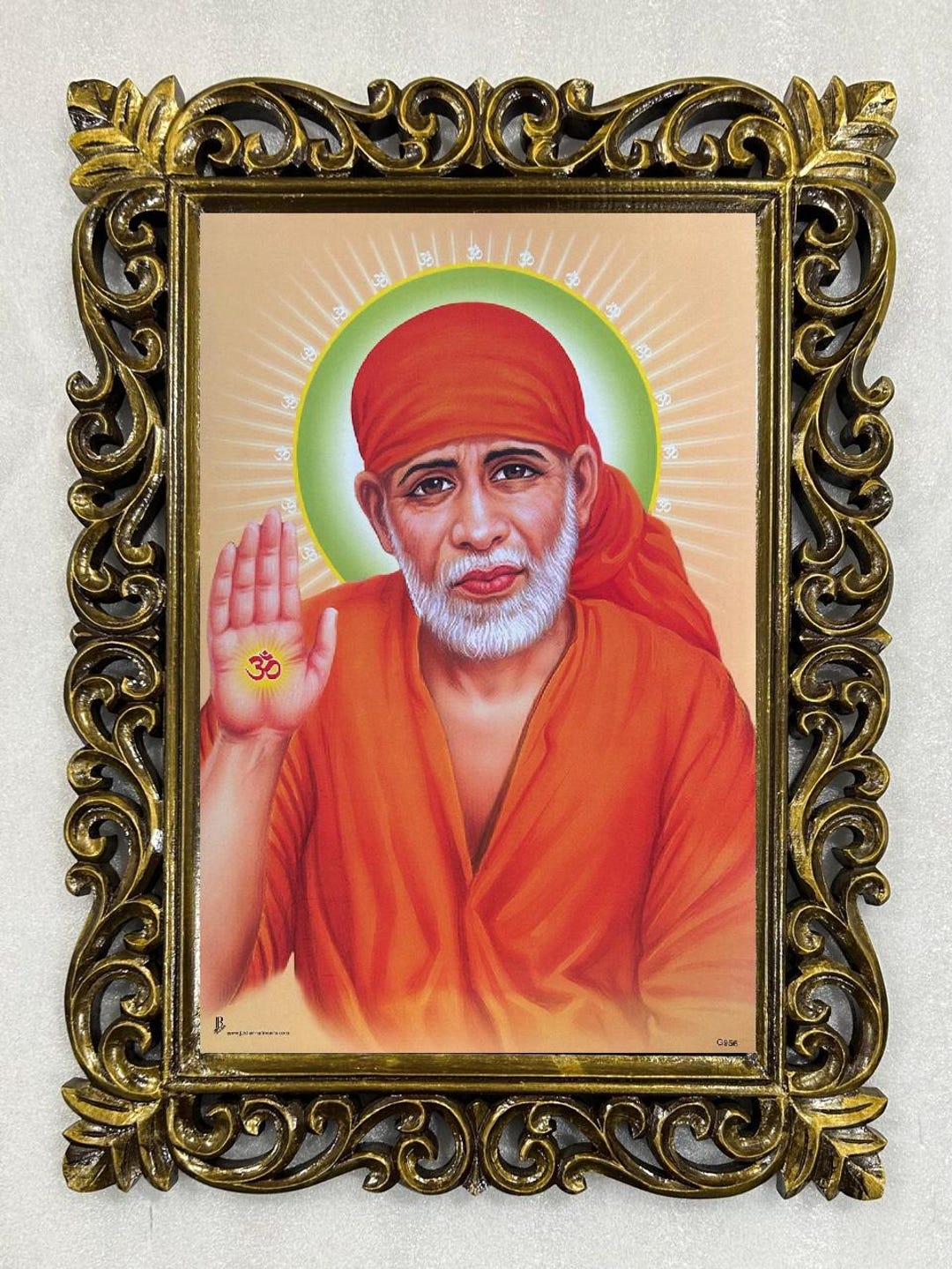 Shirdi Wale Baba Ashirwad Painting Print in Carved Wooden Frame Duco ...