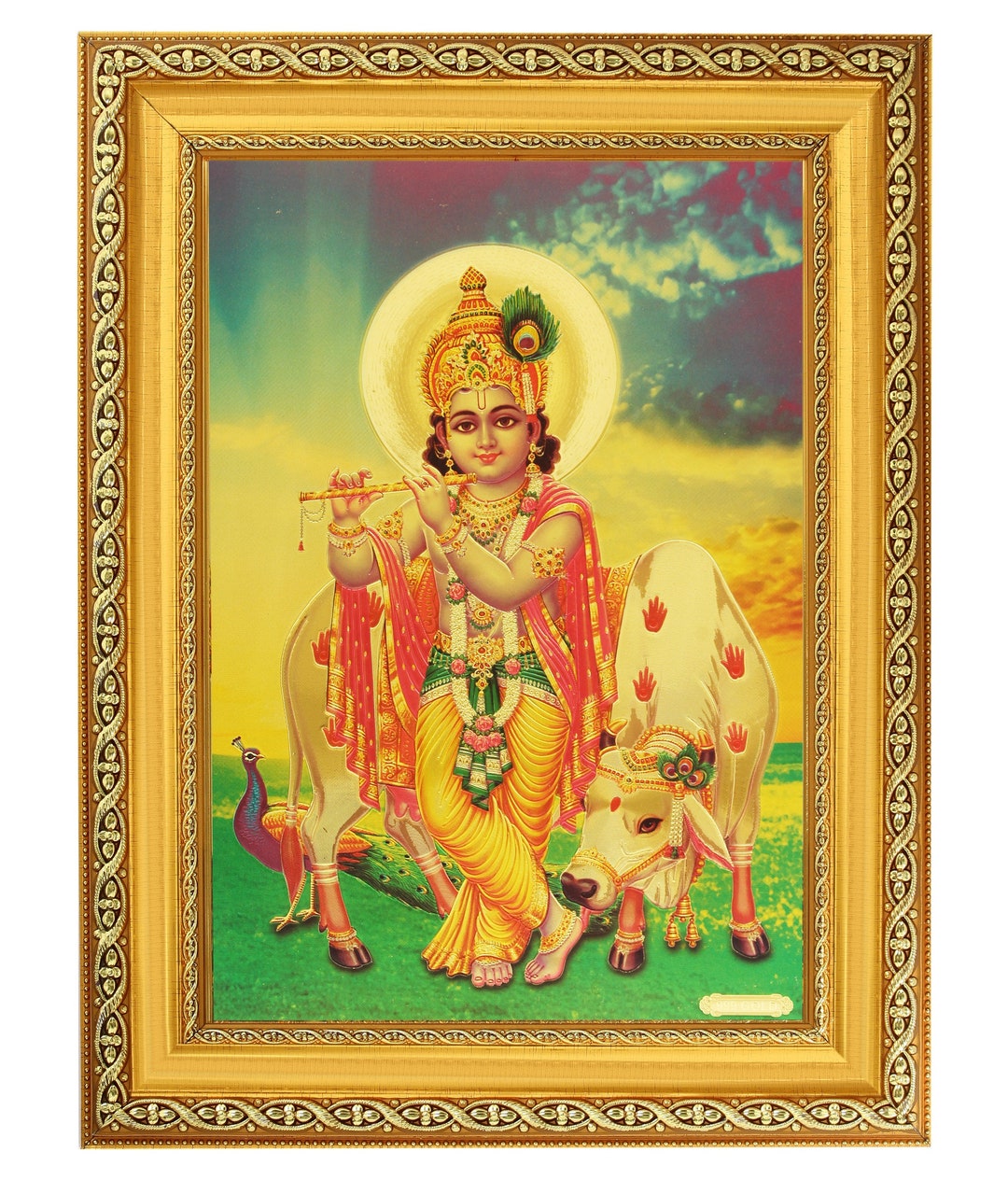Bal Krishna Beautiful Golden Foil Photo in Golden Frame (11.50 X 13.50 ...