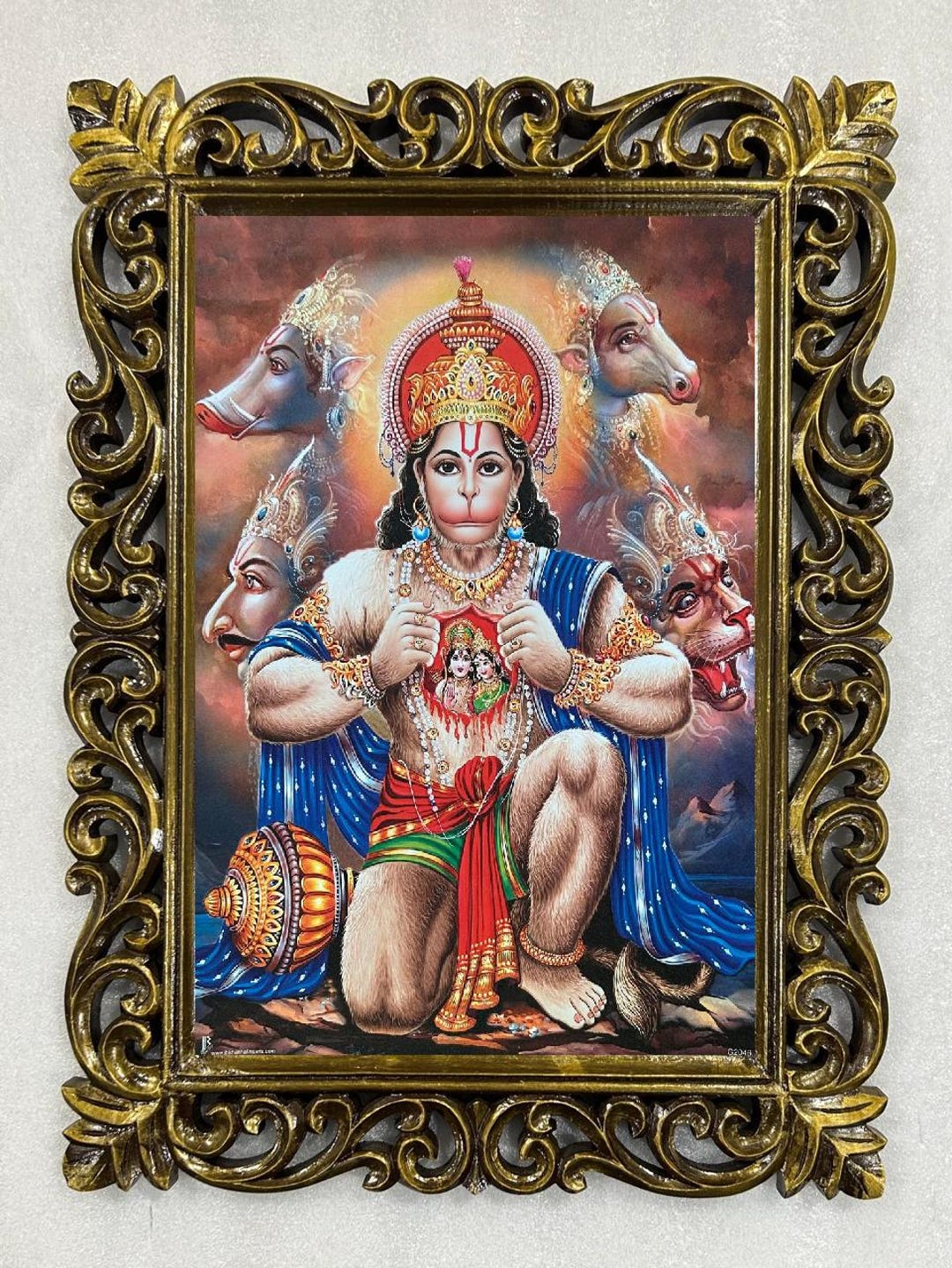 Hanuman-ji Painting Print in Carved Wooden Frame (23X17 Inch) - Etsy