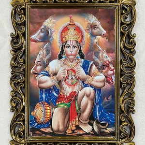 Hanuman-ji Painting Print in Carved Wooden Frame (23X17 Inch) - Etsy