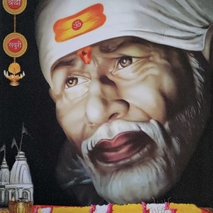 Shirdi Sai Baba Mukh Darshan Beautiful Sparkle Print Elegant Photo in ...