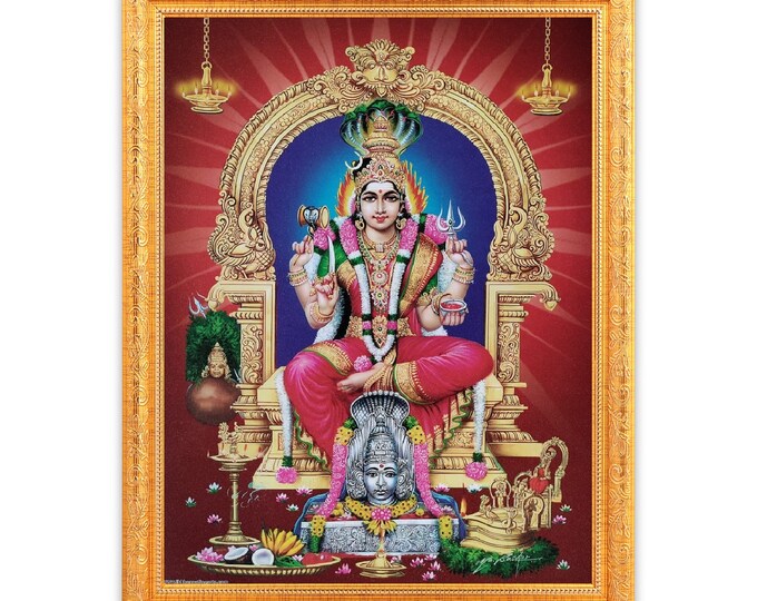 Meenakshi Amman Devi Sparkle Print Digital Photo in Golden Frame ...