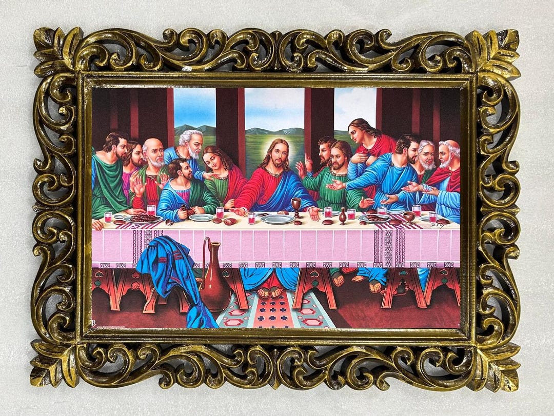 The Last Supper Painting Print in Carved Wooden Frame Duco Finish ...