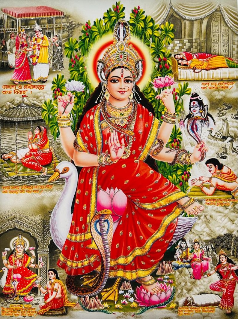 Manasa Mata goddess of Snakes Silver Zari Art Work Photo in - Etsy