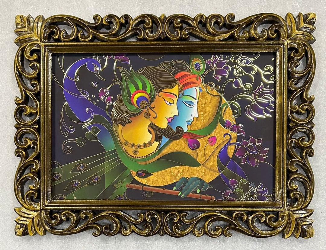 Radha Krishna Abstract Gold Work Photo Design Painting Print in Carved ...