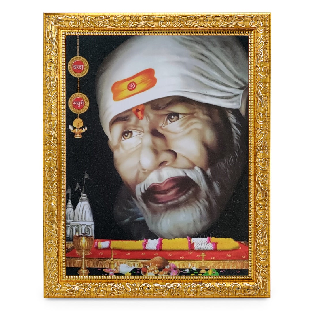 Shirdi Sai Baba Mukh Darshan Beautiful Sparkle Print Elegant Photo in ...