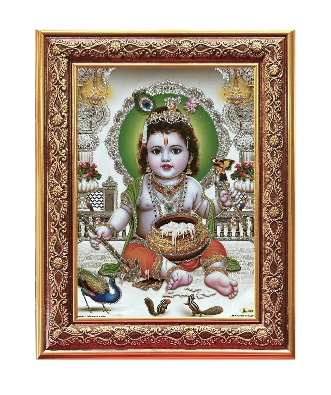 Bal Krishna Golden Art Work Colour Photo Print in Golden Wall Hanging ...