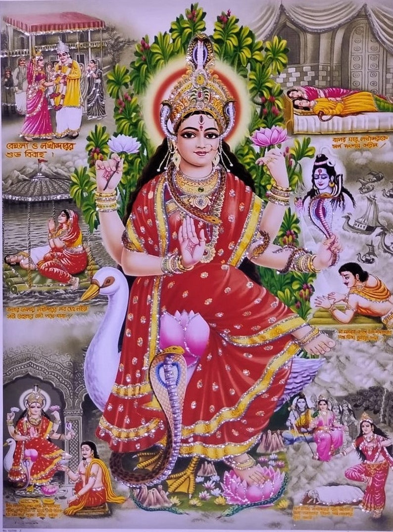 Manasa Mata goddess of Snakes Silver Zari Art Work Photo in - Etsy