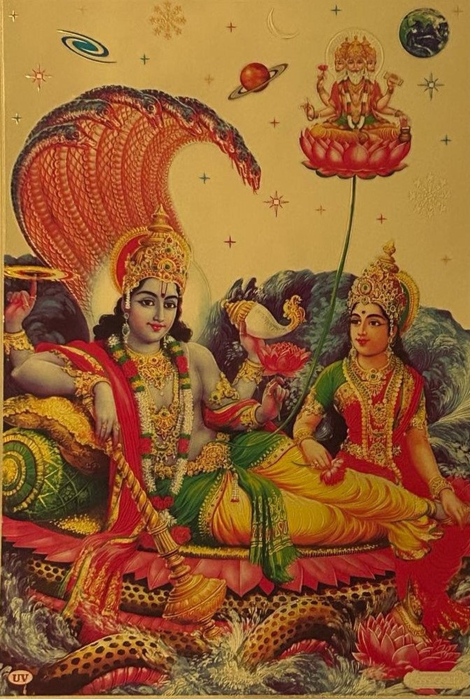 Vishnu Bhagwan With Lakshmi Maa Beautiful Golden Foil Photo in - Etsy