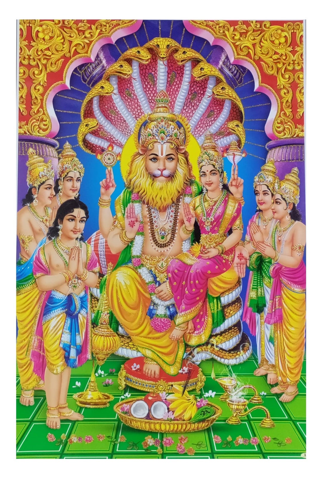 Lord Narasimha With Lakshmi Maa Golden Zari Art Work Poster Without Frame 24 X 36 Inches - Etsy UK