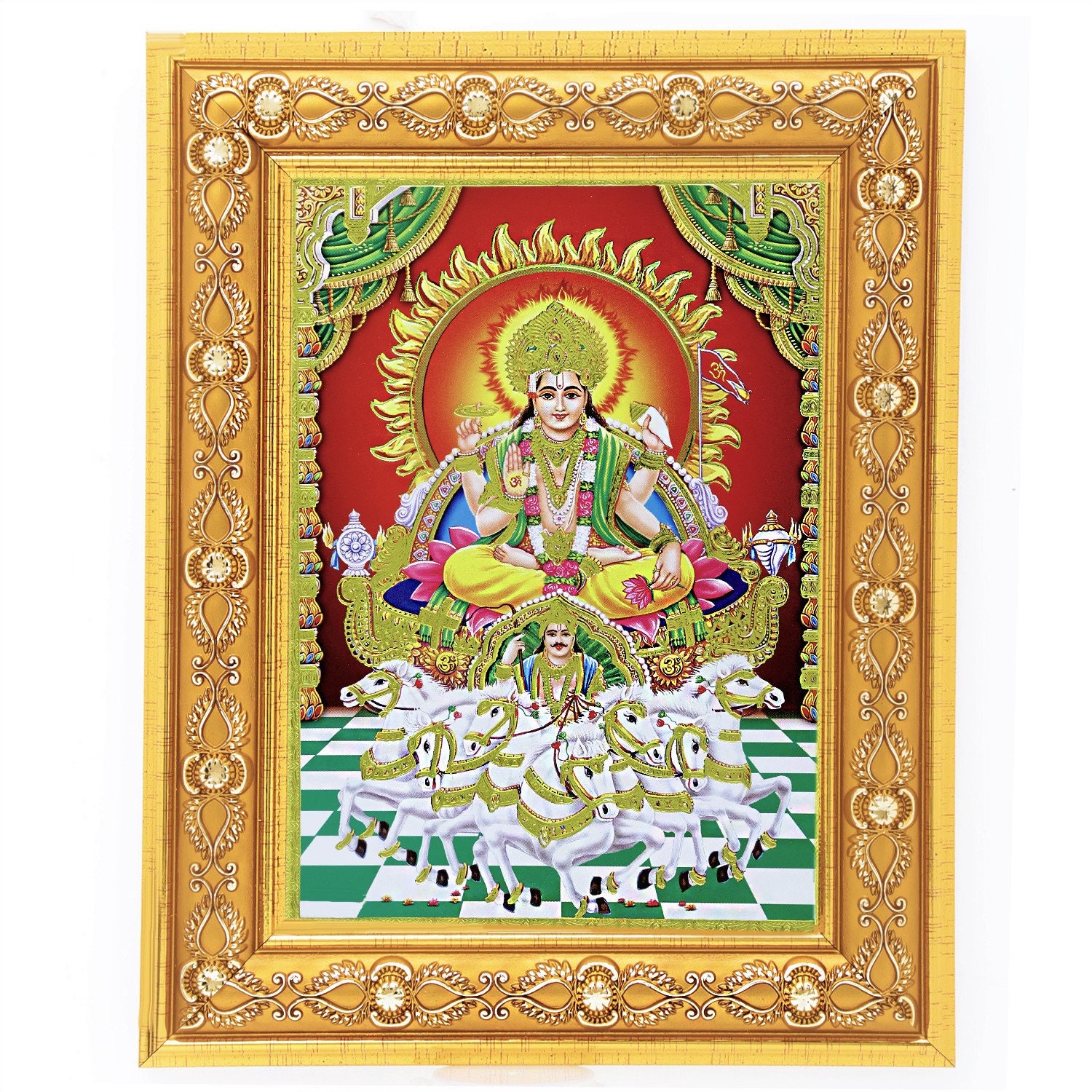 Surya Devta Golden Art Work Colour Photo in Golden Wall - Etsy