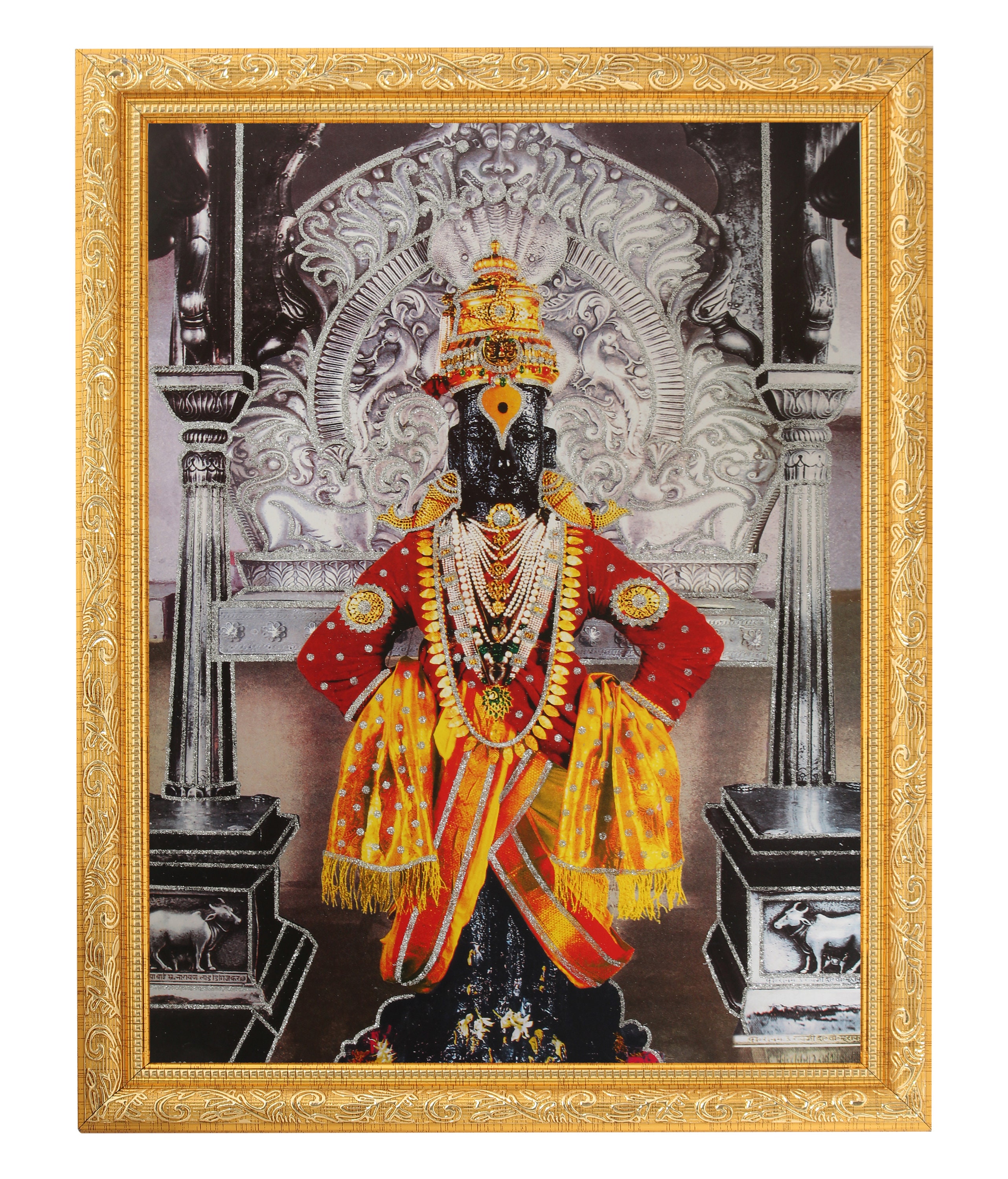 Vitthal Rukmini Silver Zari Art Work Photo in Golden Frame Big (14 X 18 ...