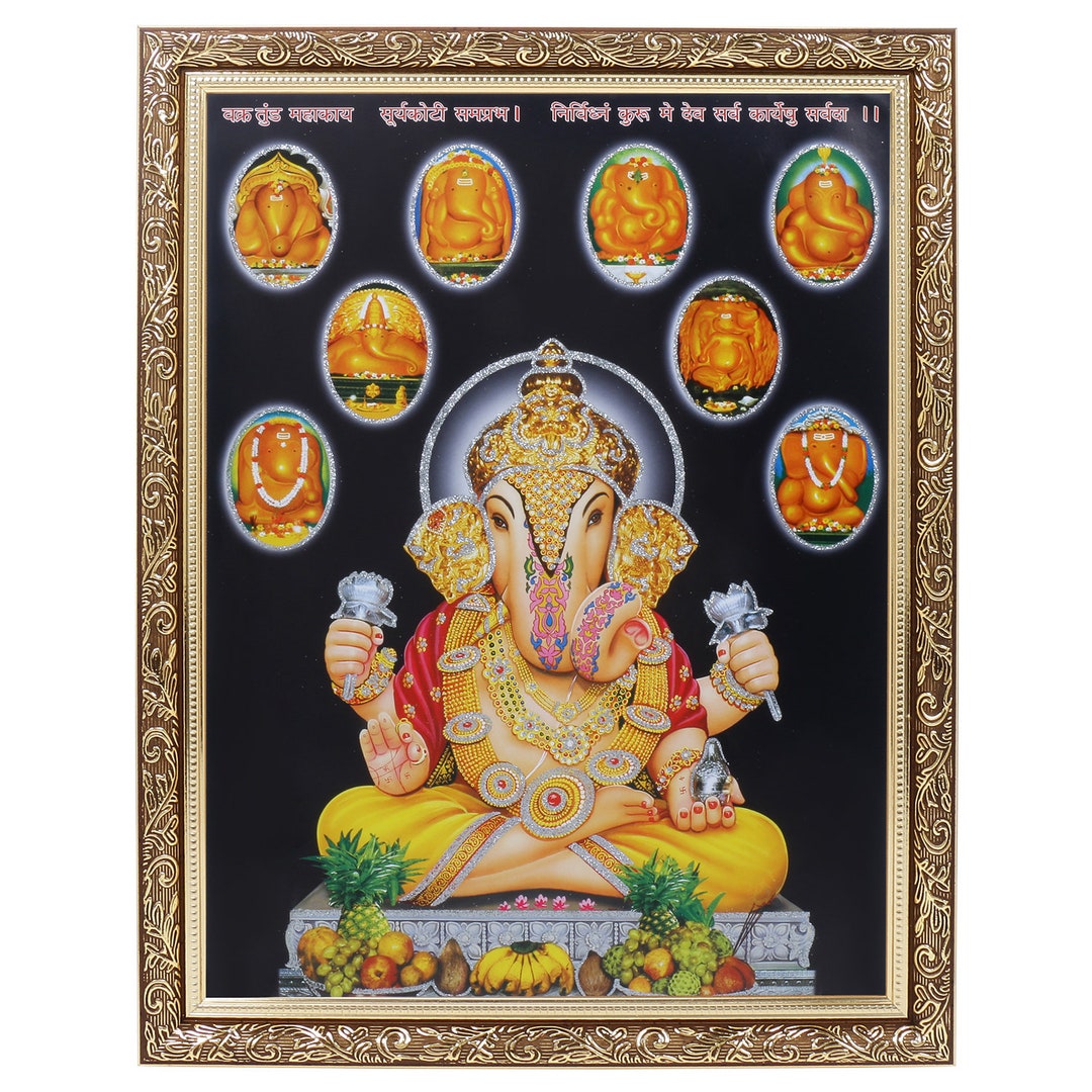 Lord Ganesha With Ashtavinayak (8 Forms of Ganesha) Silver Zari Artwork ...