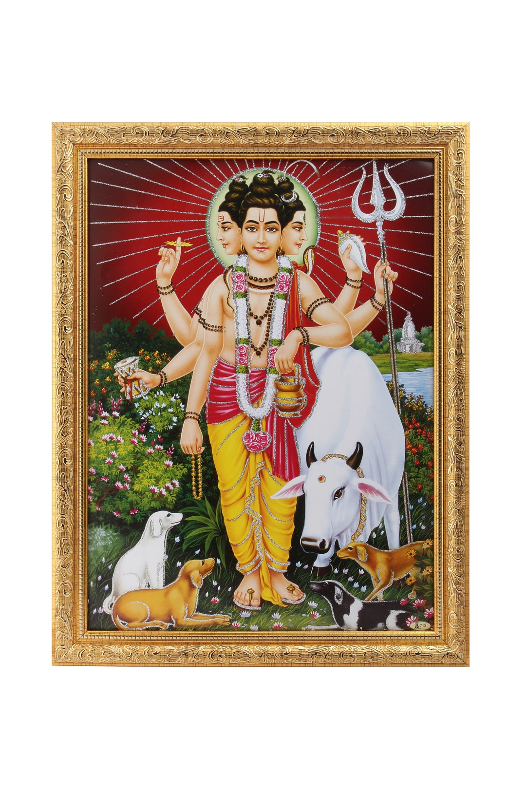 Datta Maharaj Photo in Golden Frame With Silver Zari (14 X 18 Inches ...