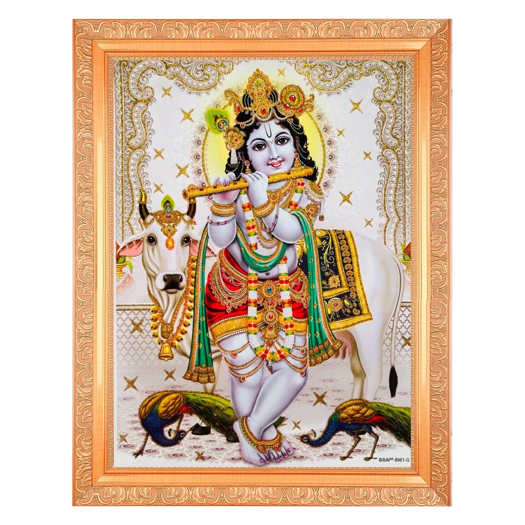 Bal Krishna Golden Zariwork Photo in Ornate Frame, Housewarming Gift - Etsy