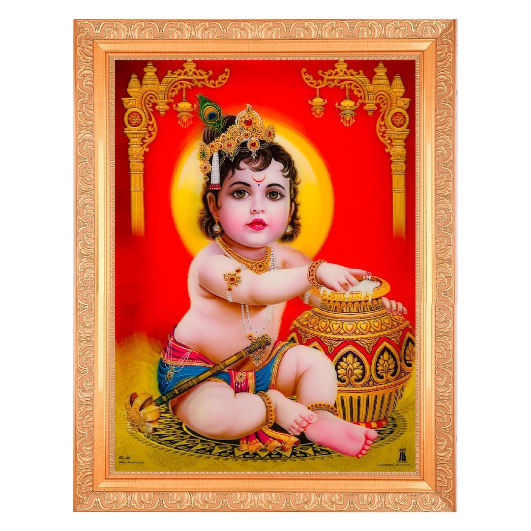 Bal Krishna 5D Effect Photo in Golden Frame (14 X 18 Inches) - Etsy