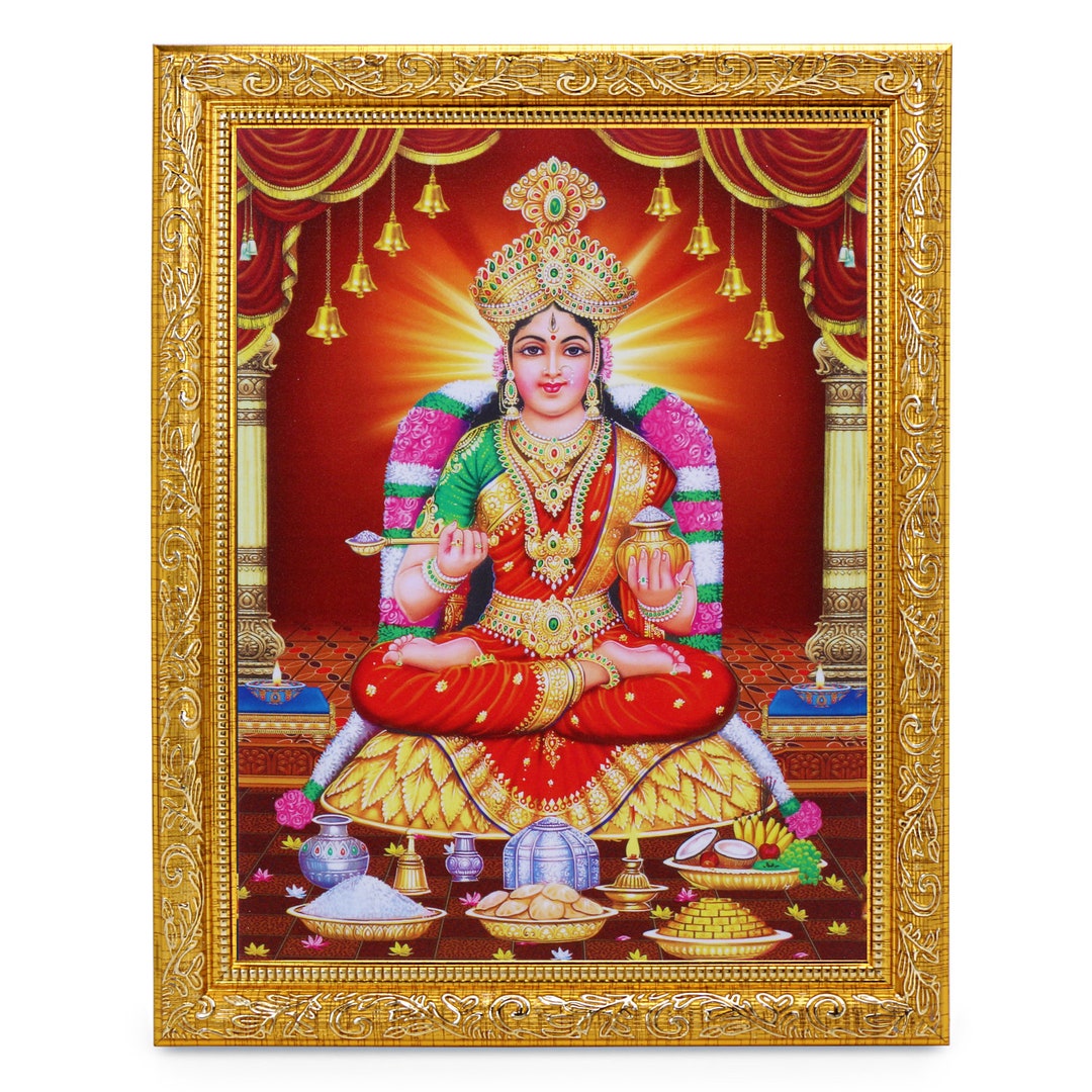 Maa Annapurna Devi Sparkle Print in Golden Artwork Frame (11 X 14 Inch ...