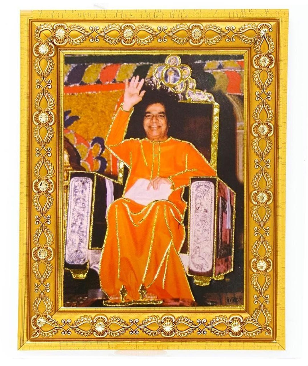 Satya Sai Baba Golden Art Work Colour Photo in Golden Wall Hanging ...