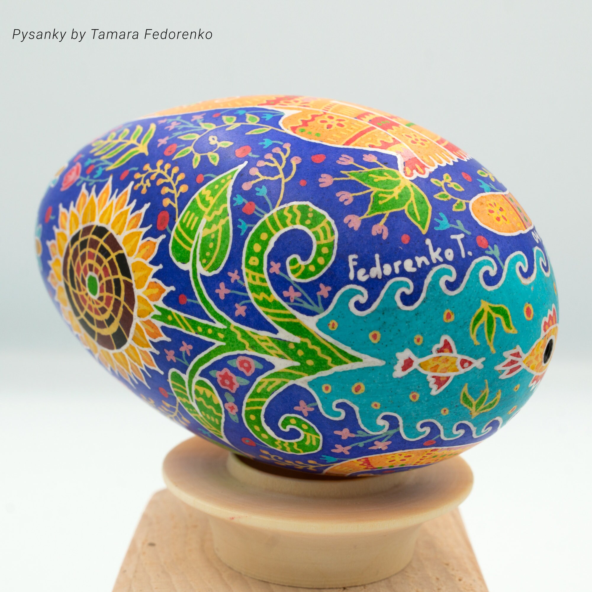 Cats and Sunflowers on Real Big Pysanka Egg. Ukrainian Hand Made ...