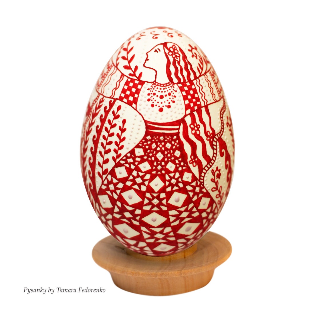 Handmade Ukrainian Pysanka Egg, Goose Egg, Girl and Tree of Life Design ...