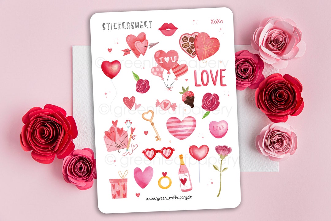 Sticker Sheet Xoxo Sticker, Love, Kisses, Watercolor, Stickers ...