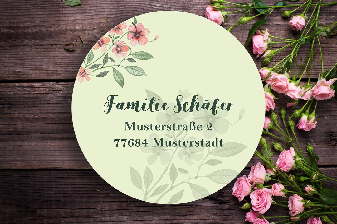 24 Personalized Stickers Flowers, Pink, Green, Watercolor, Desired Text ...