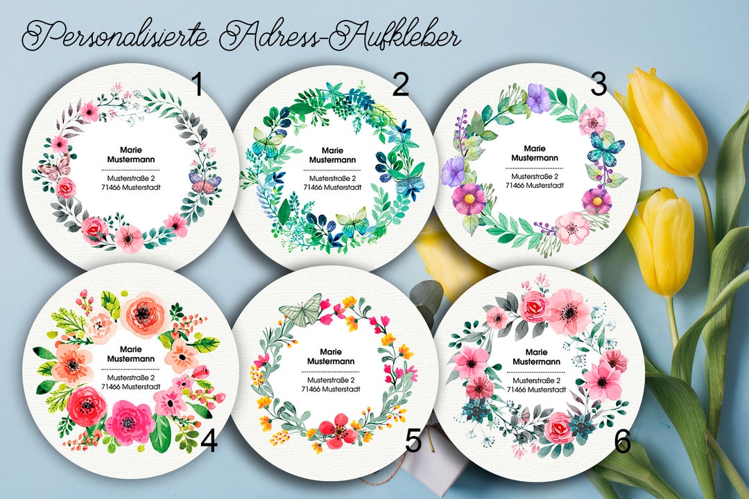 24 Personalized Address Stickers Flowers 40 Mm Motif - Etsy