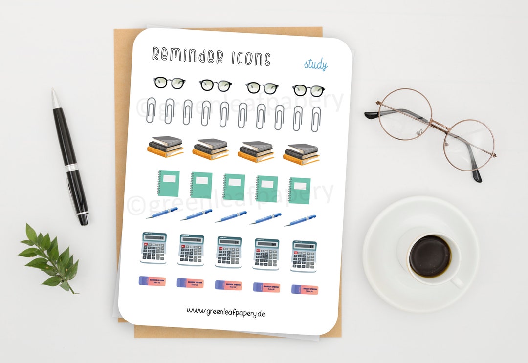 Reminder Icons Study Stickers, Study, School, Office, Calendar, Planner ...