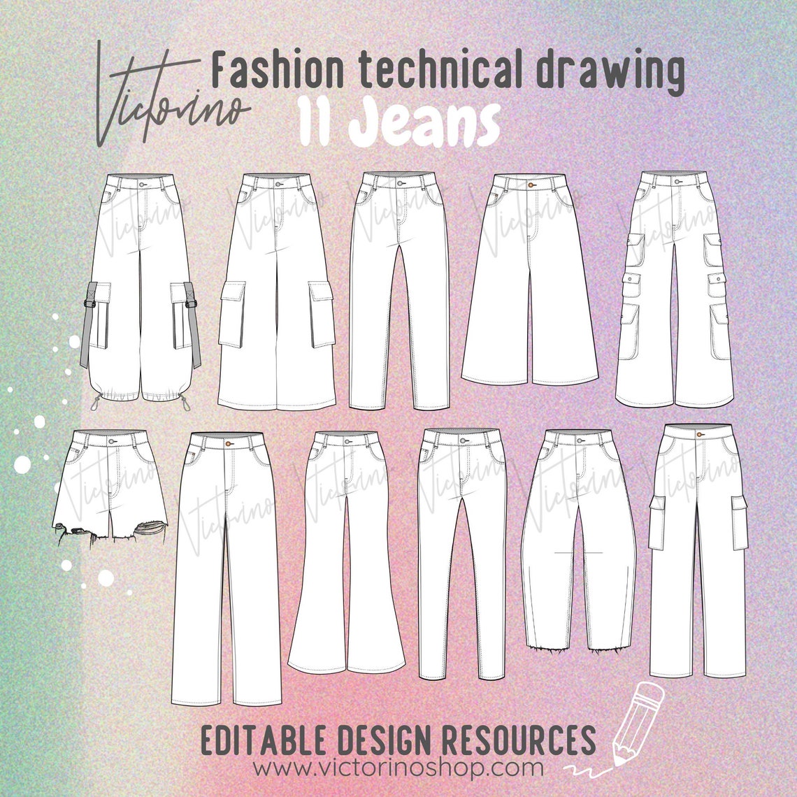 Jeans Fashion Technical Drawings Flat Technical Drawings Clothing ...