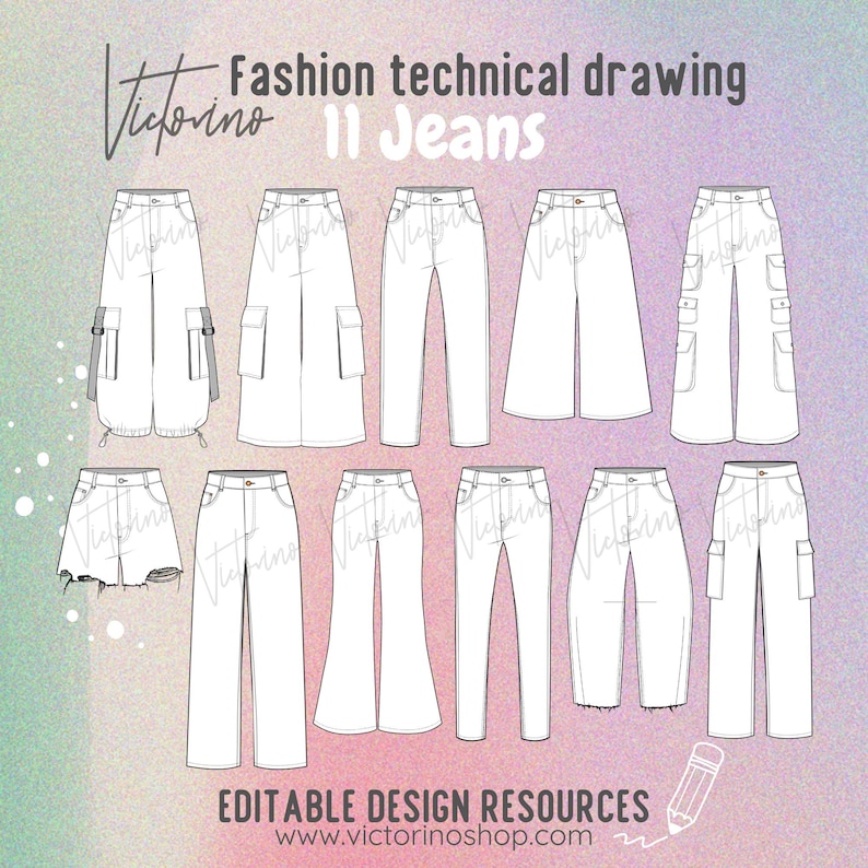 Jeans Fashion Technical Drawings Flat Technical Drawings Clothing ...