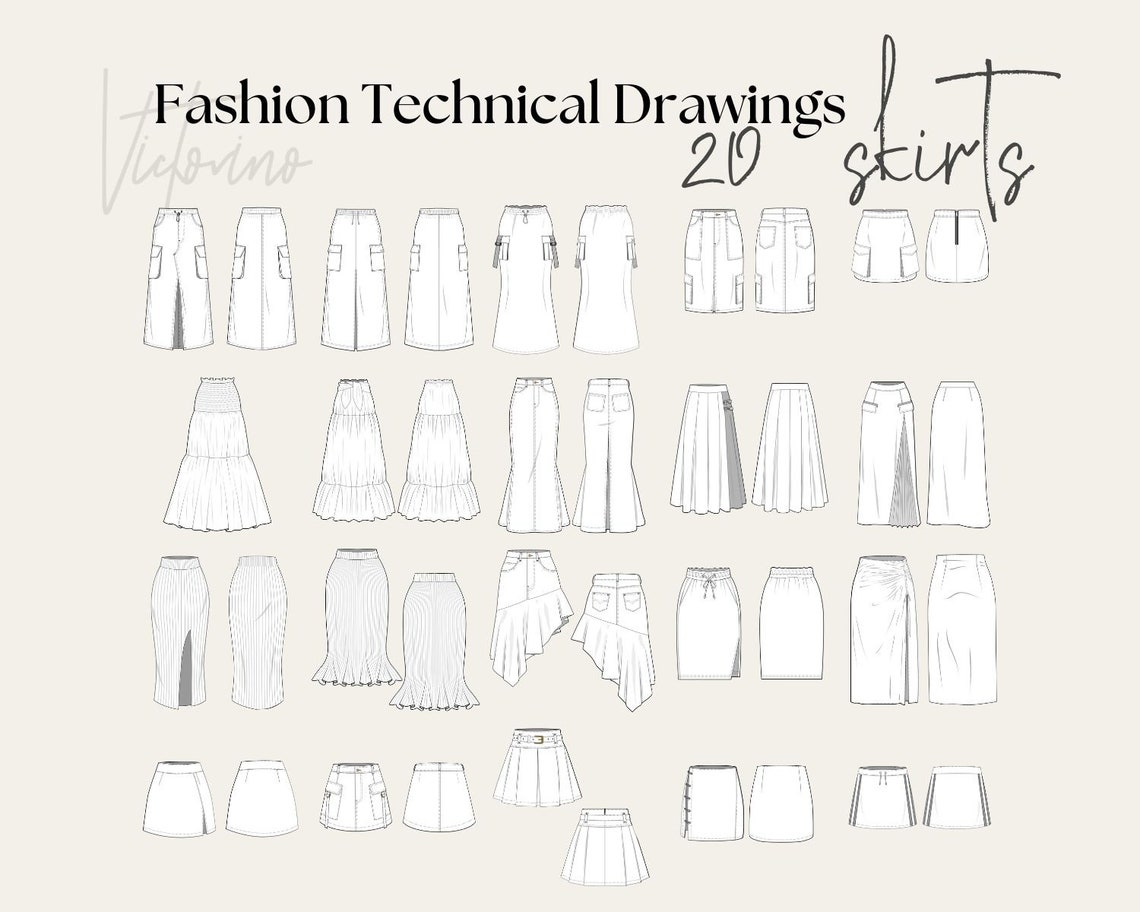 Skirts Fashion Technical Drawings Flat Technical Drawings Clothing ...