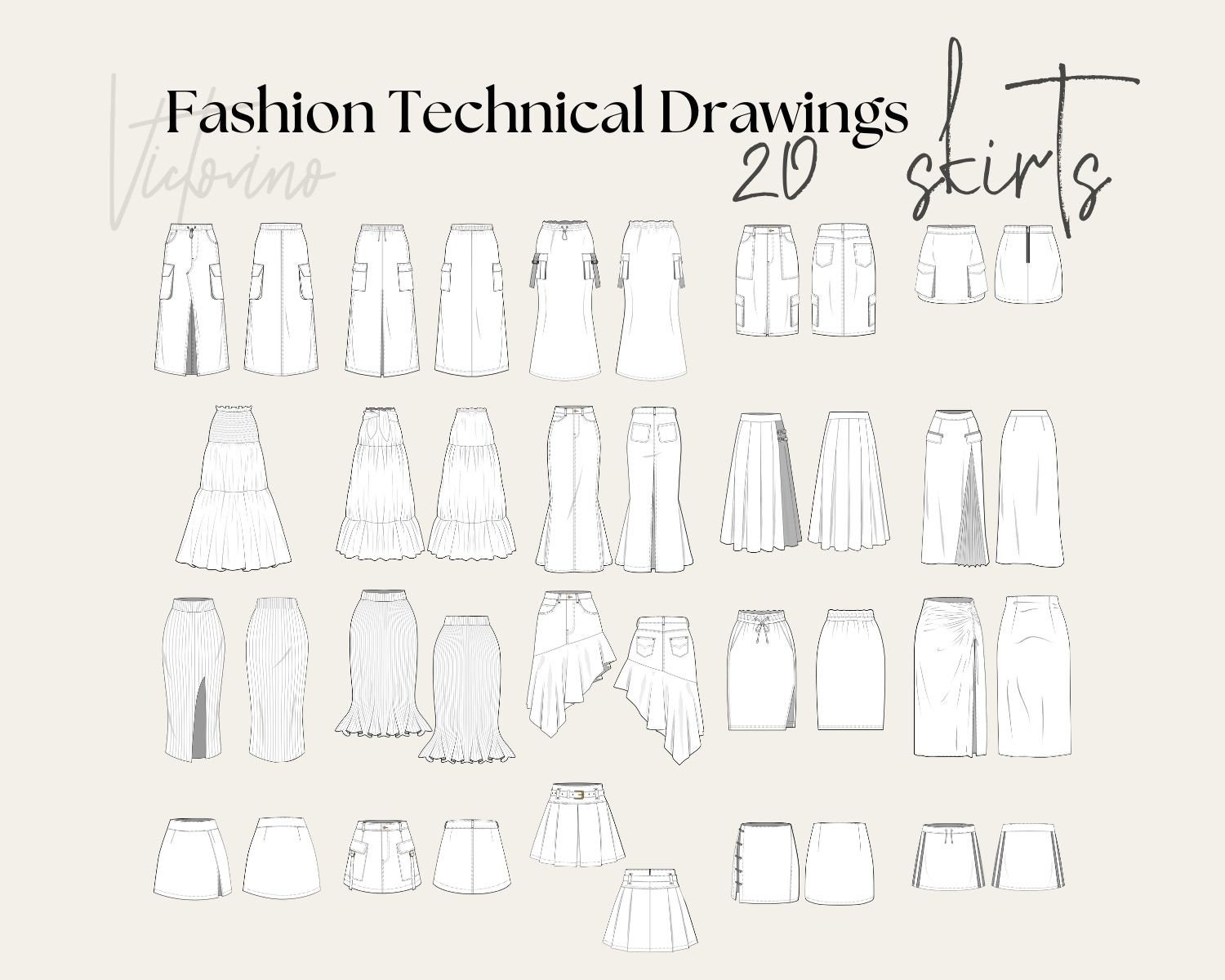 Skirts Fashion Technical Drawings Flat Technical Drawings - Etsy