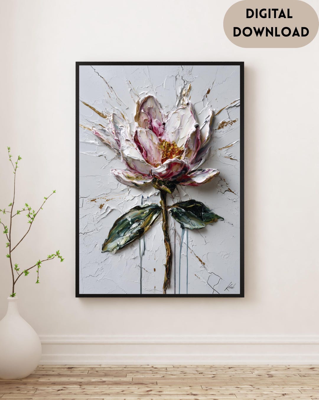 Primrose Print | Printable Wall Art | Textured Impasto Floral Poster ...