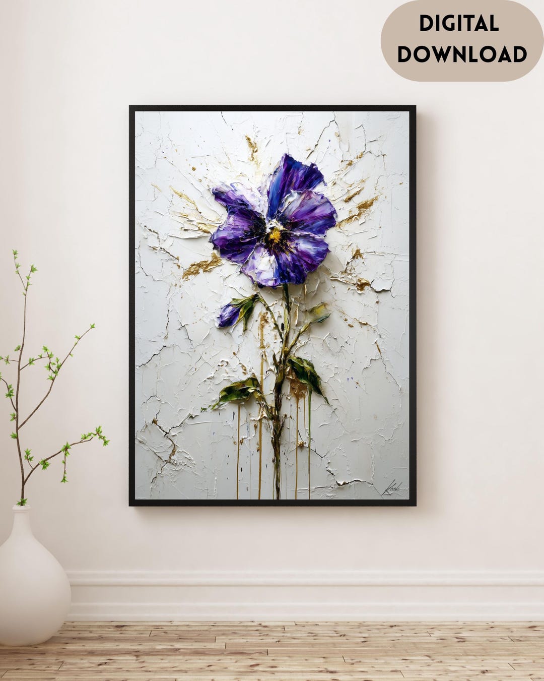 Violet Print (violet) | Printable Wall Art | Textured Impasto Floral ...