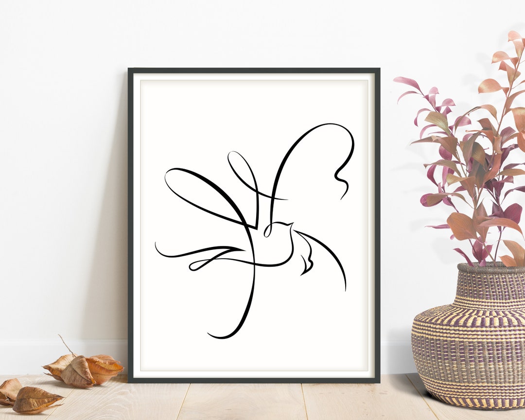 Abstract Flower Like Bird Line Art Print Bird Line Drawing Minimal Line ...