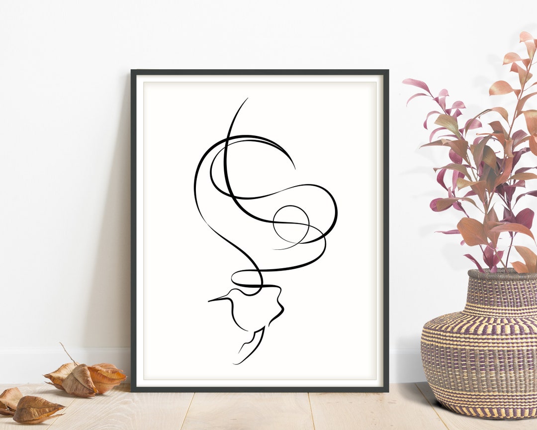 Abstract Bird With Long Tail Line Art Print Bird Line Drawing Minimal ...