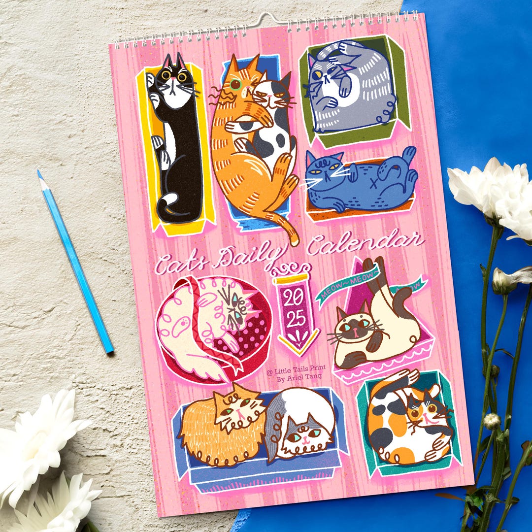Funny Cat Calendar 2025 Illustrated Calendar Cats Daily Planner 12 ...