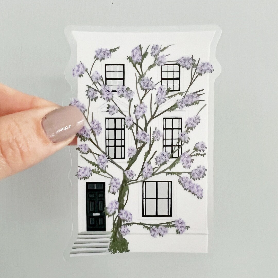 Cozy Townhouse Sticker, Wisteria House Sticker, White and Purple Floral ...