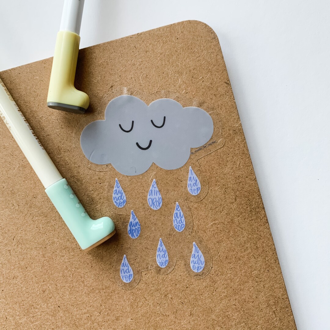 Rain Sticker, Waterproof Rain Cloud Water Bottle Sticker, Clear Cute ...