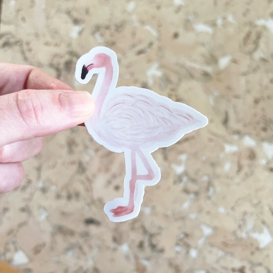 Pink Flamingo Sticker, Pink Watercolor Flamingo Vinyl Sticker for ...